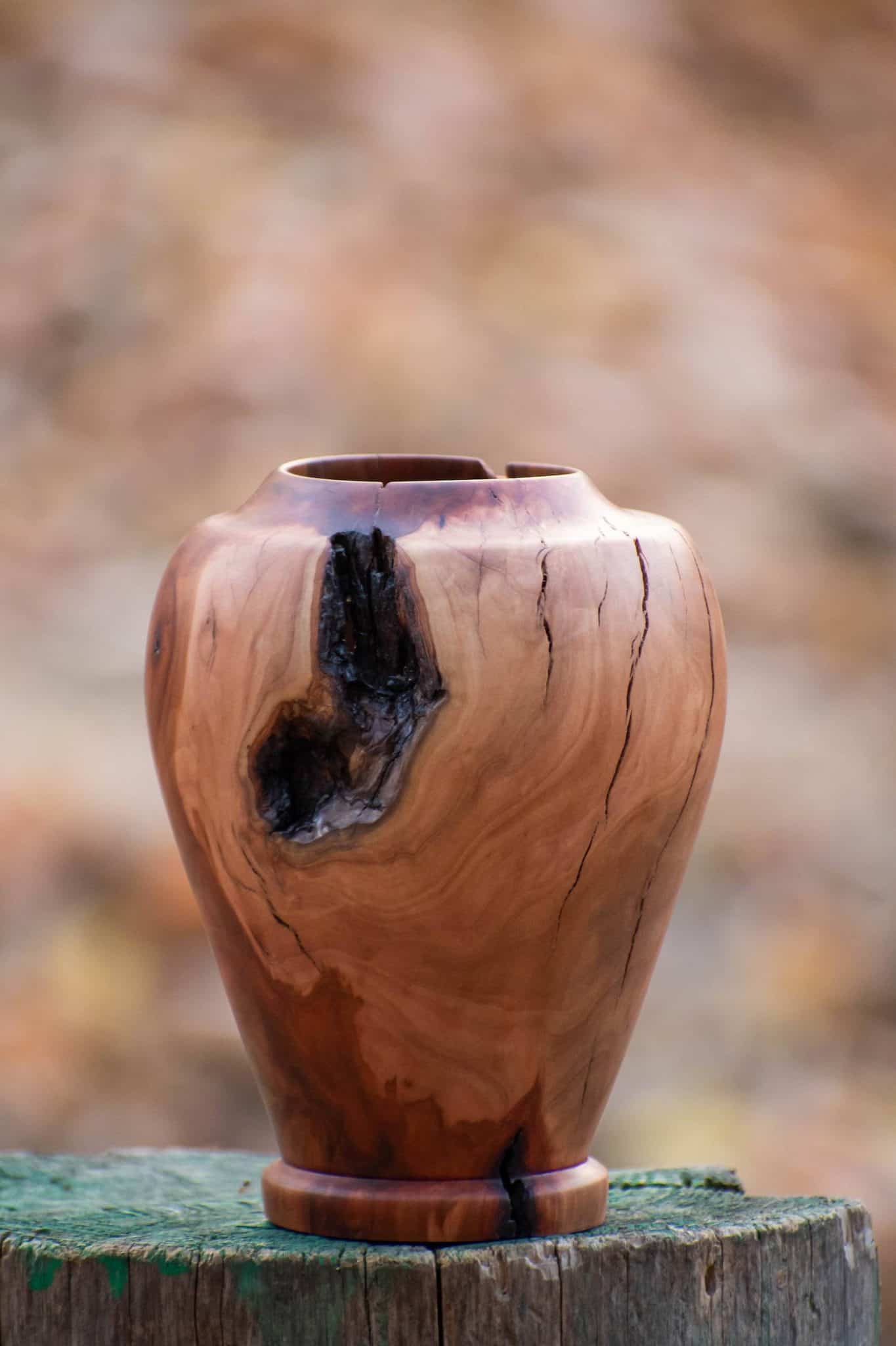 Pear Wood Vase With Copper Wire