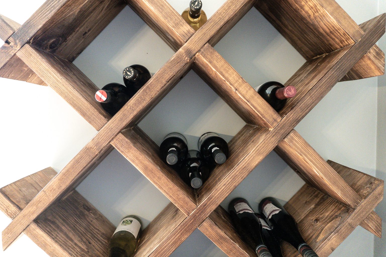 Wooden Wine Rack With Interlocking Grid Design