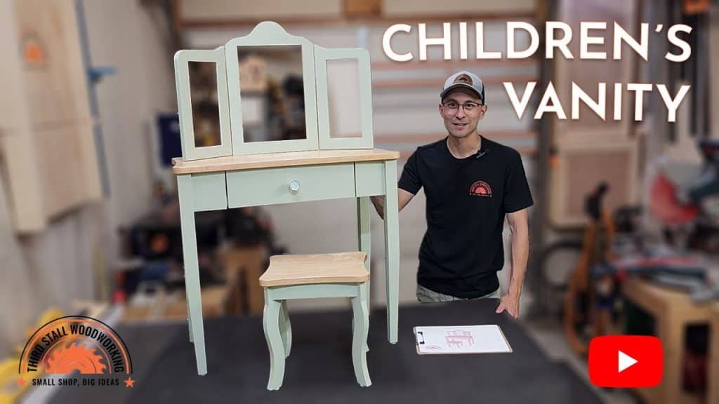 Children’s Vanity And Stool With Pivoting Mirrors And Working Drawer