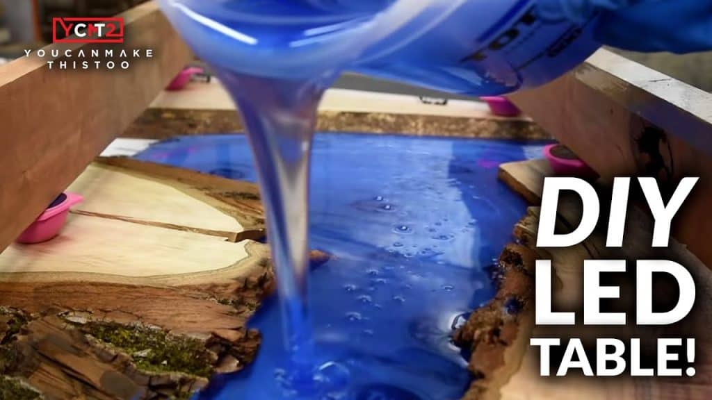 Epoxy Coffee Table With Walnut Slabs And LED Lighting