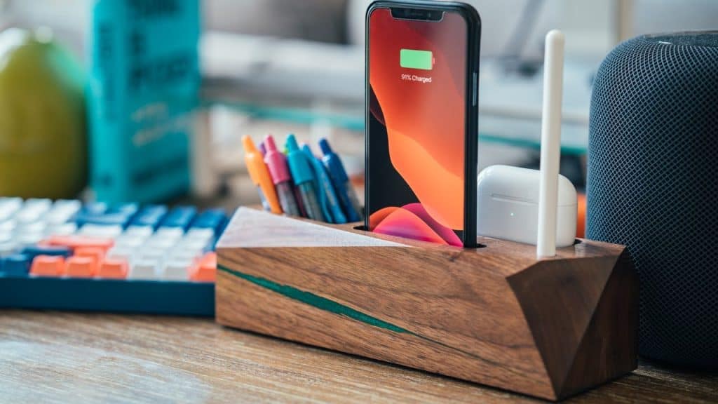 Desk Organizer With Wireless Charging From Scrap Walnut