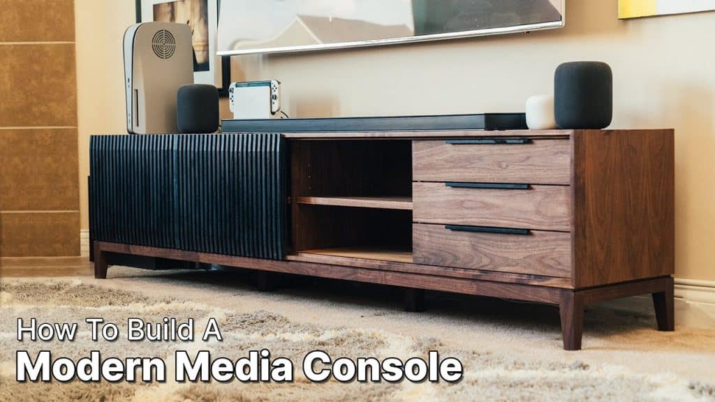 Modern Media Console With Sliding Slatted Doors